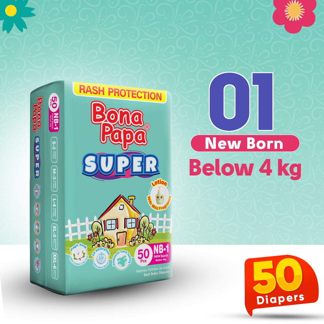 Bona Papa Super Diapers - NB-1 Below 5kg Economy Pack 50 Pcs – Bonapapa ...